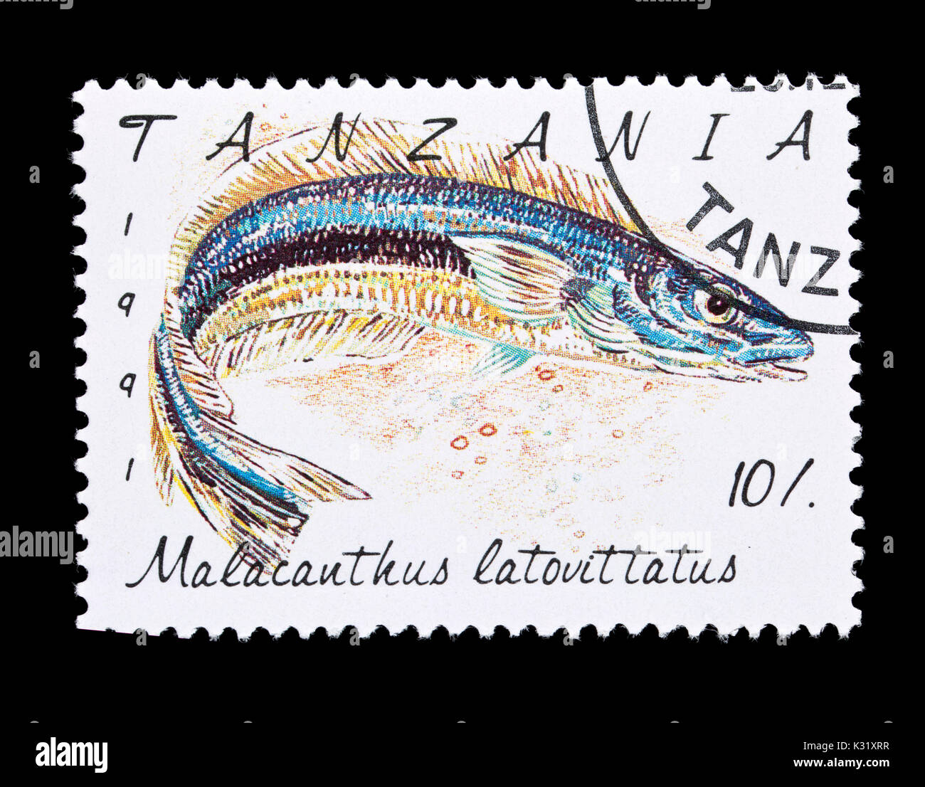 Postage stamp from Tanzania depicting a blue blanquillo (Malacanthus ...