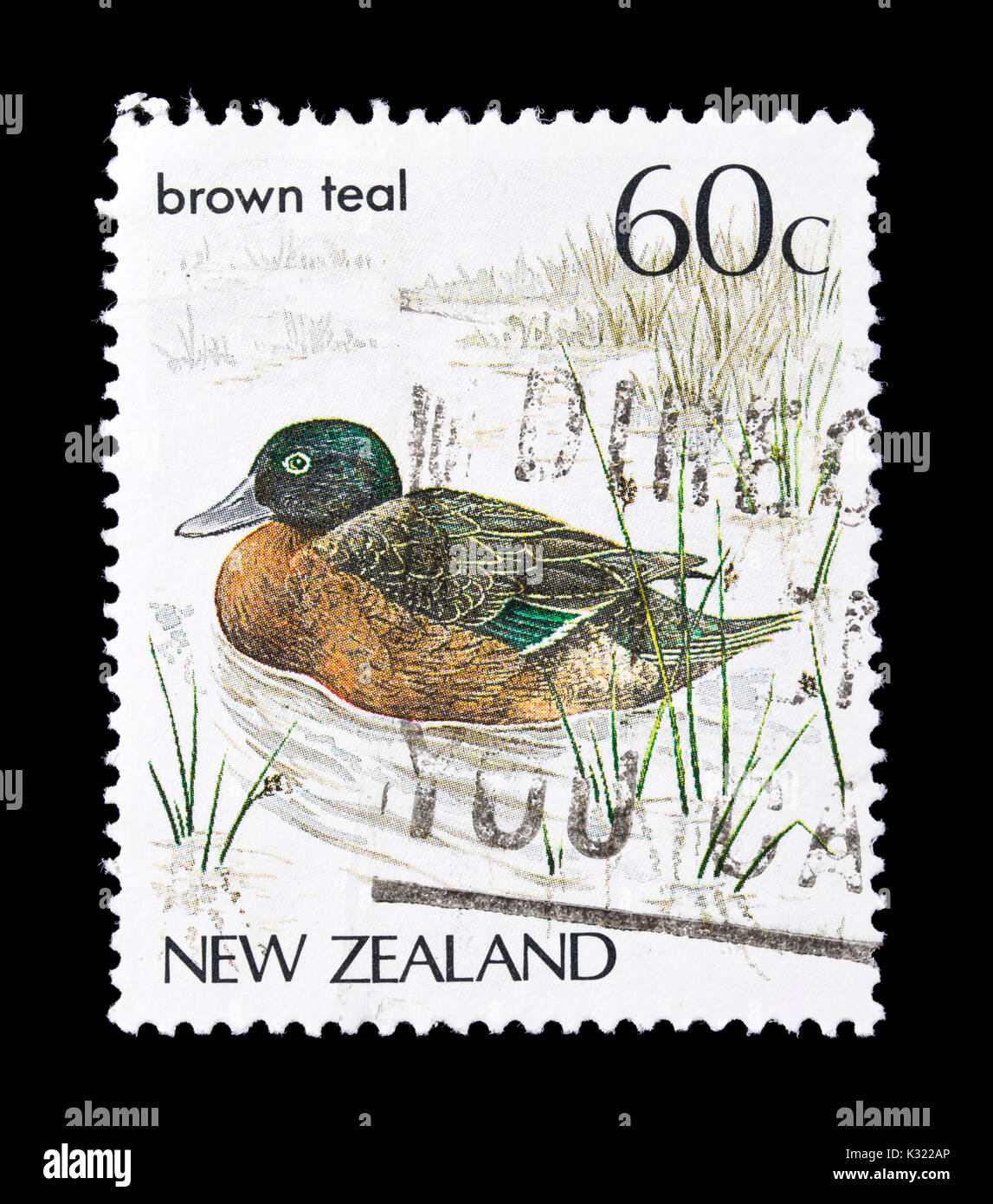 Postage stamp from New Zealand depicting a brown teal (Anas chlorotis ...