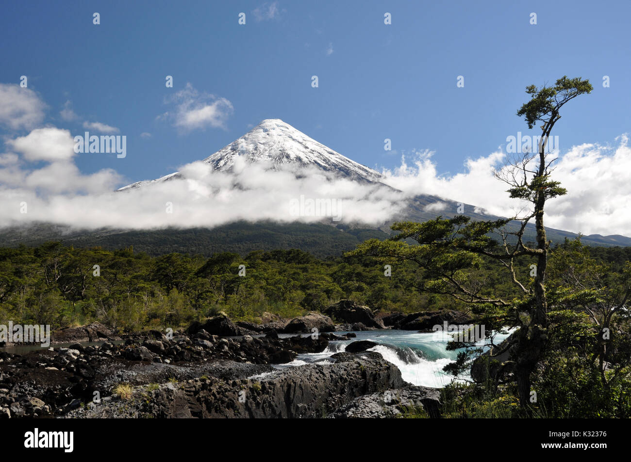 volcano Osorno, Chile, Patagonia, as seen from Saltos de Petrohue ...
