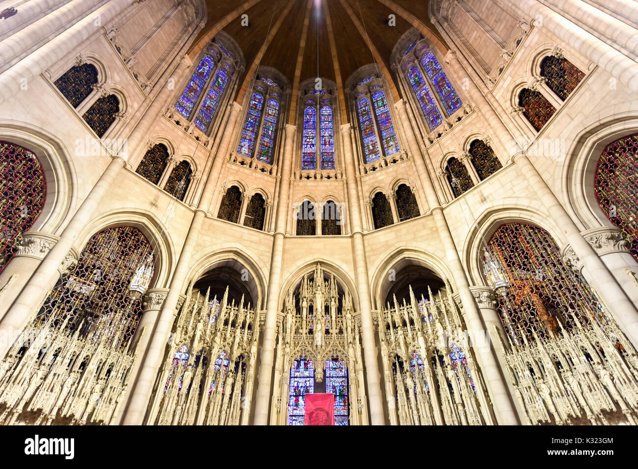 Altar of Riverside Church of New York City, USA. Riverside Church is a ...