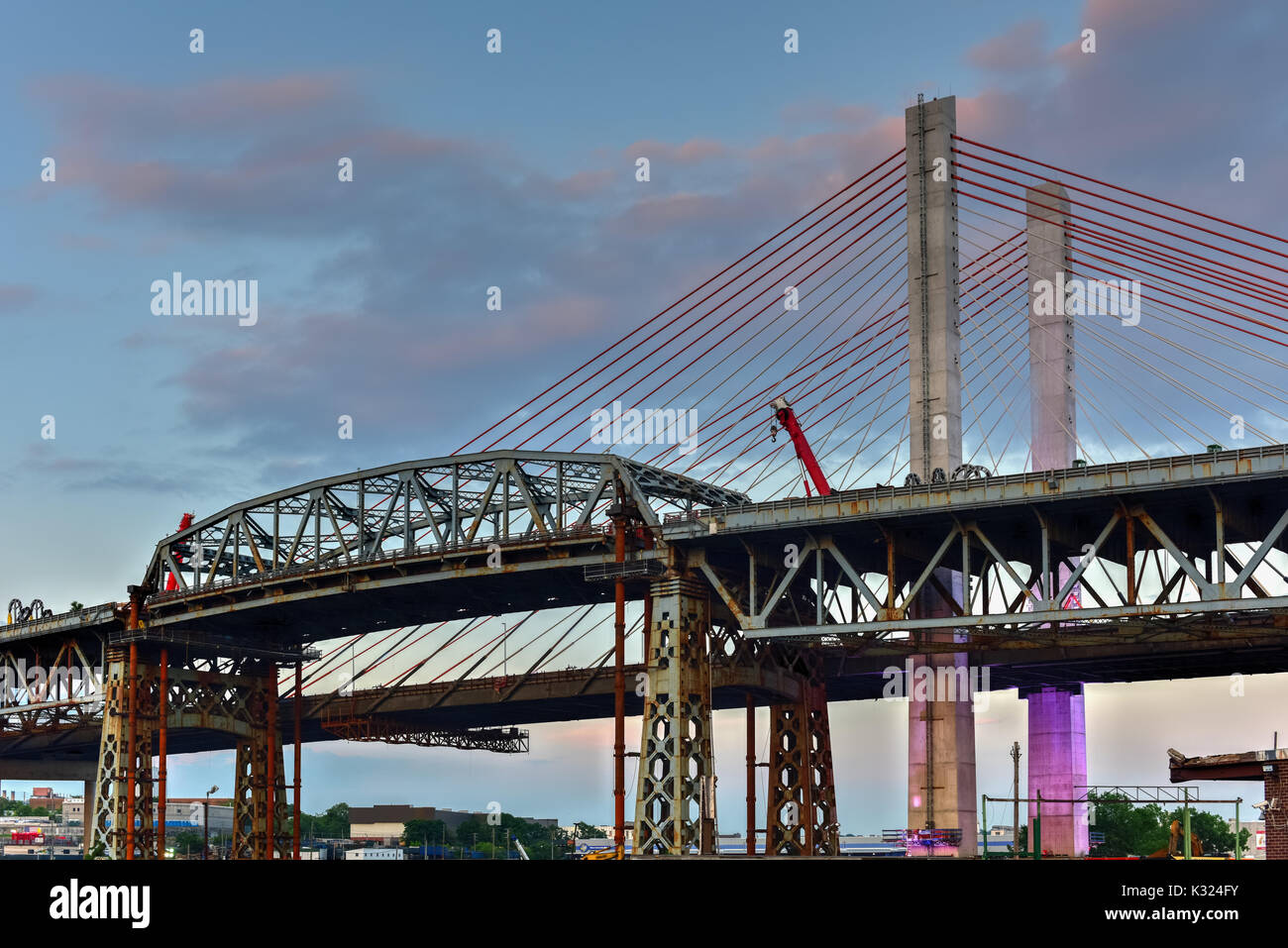 New and old Kosciuszko bridges joining Brooklyn and Queens in New York ...