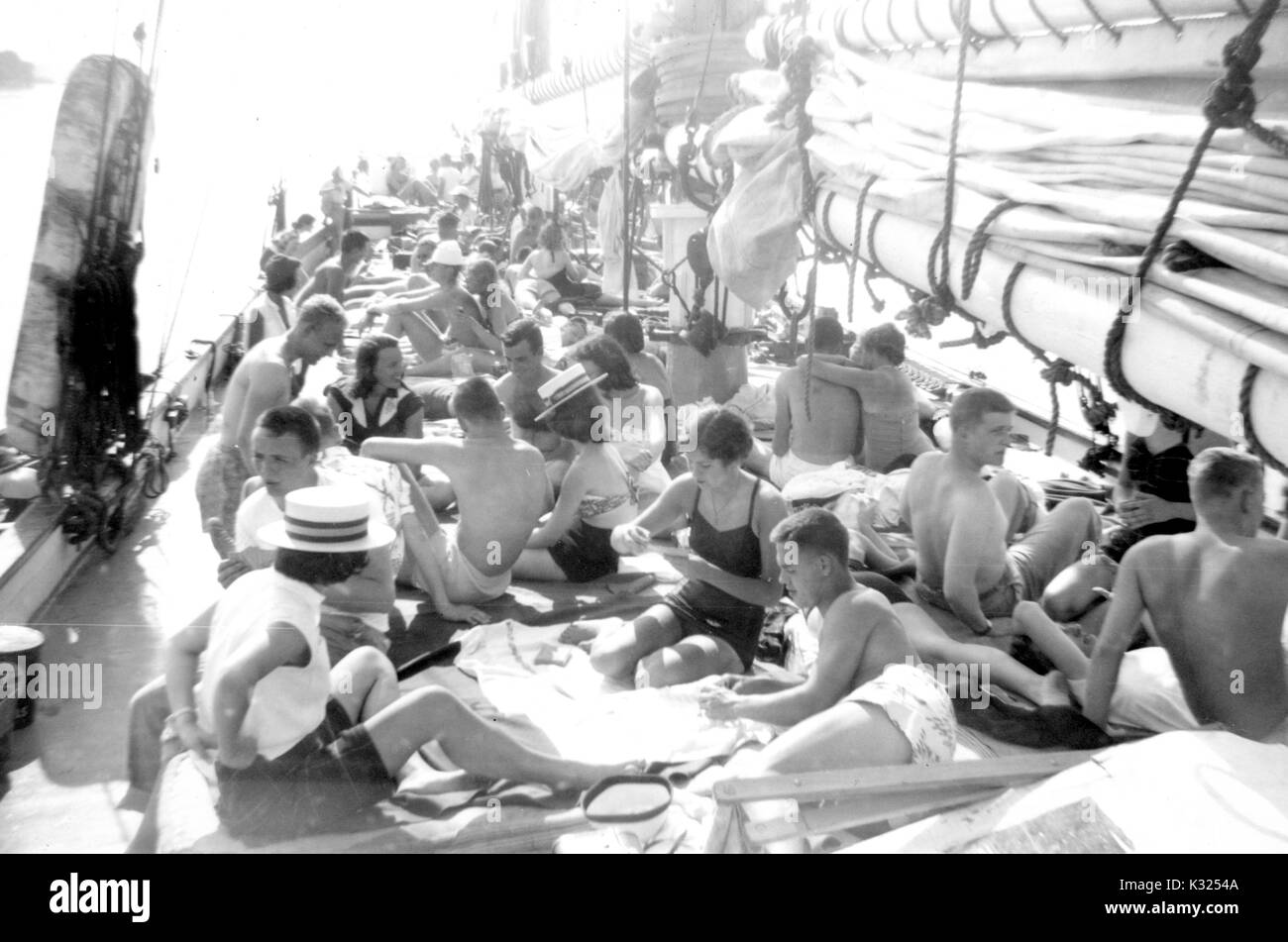 On deck during the Delta Phi Upsilon schooner party, fraternity ...