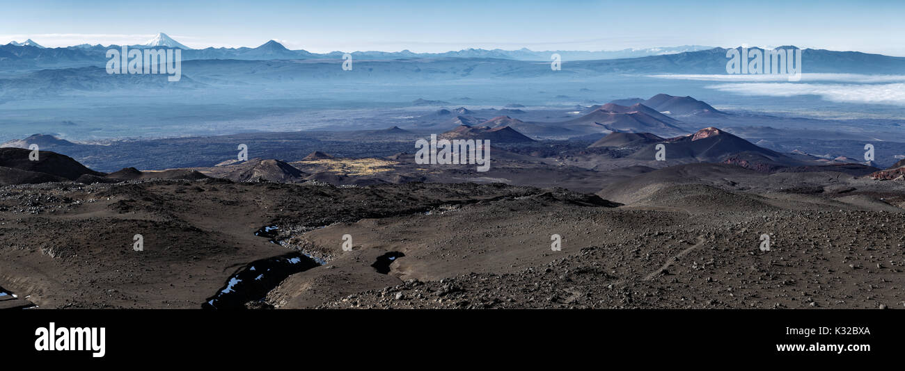Panorama volcano landscape of Kamchatka Peninsula: series of cinder ...