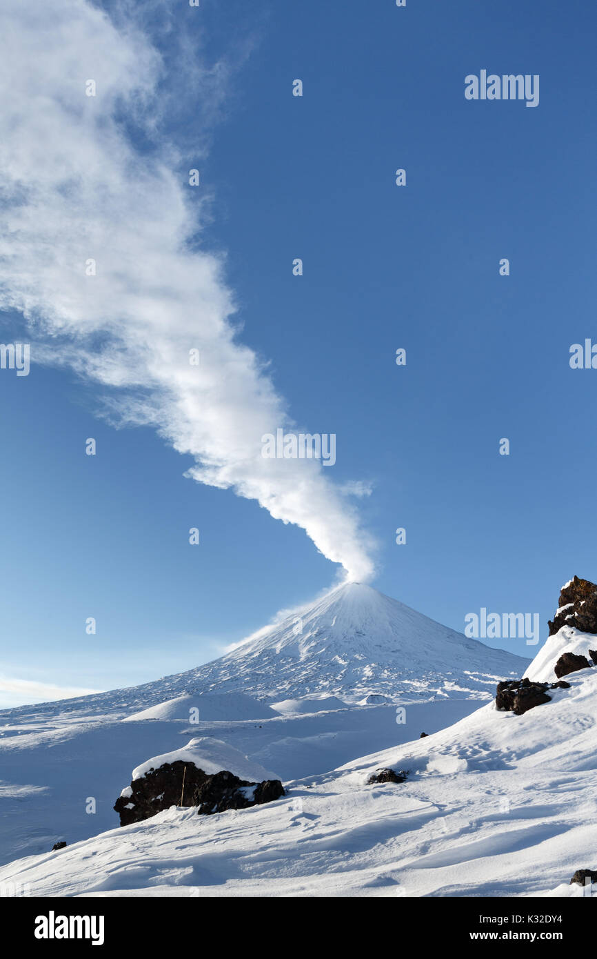 Volcano landscape of Kamchatka: eruption active Klyuchevskaya Sopka ...