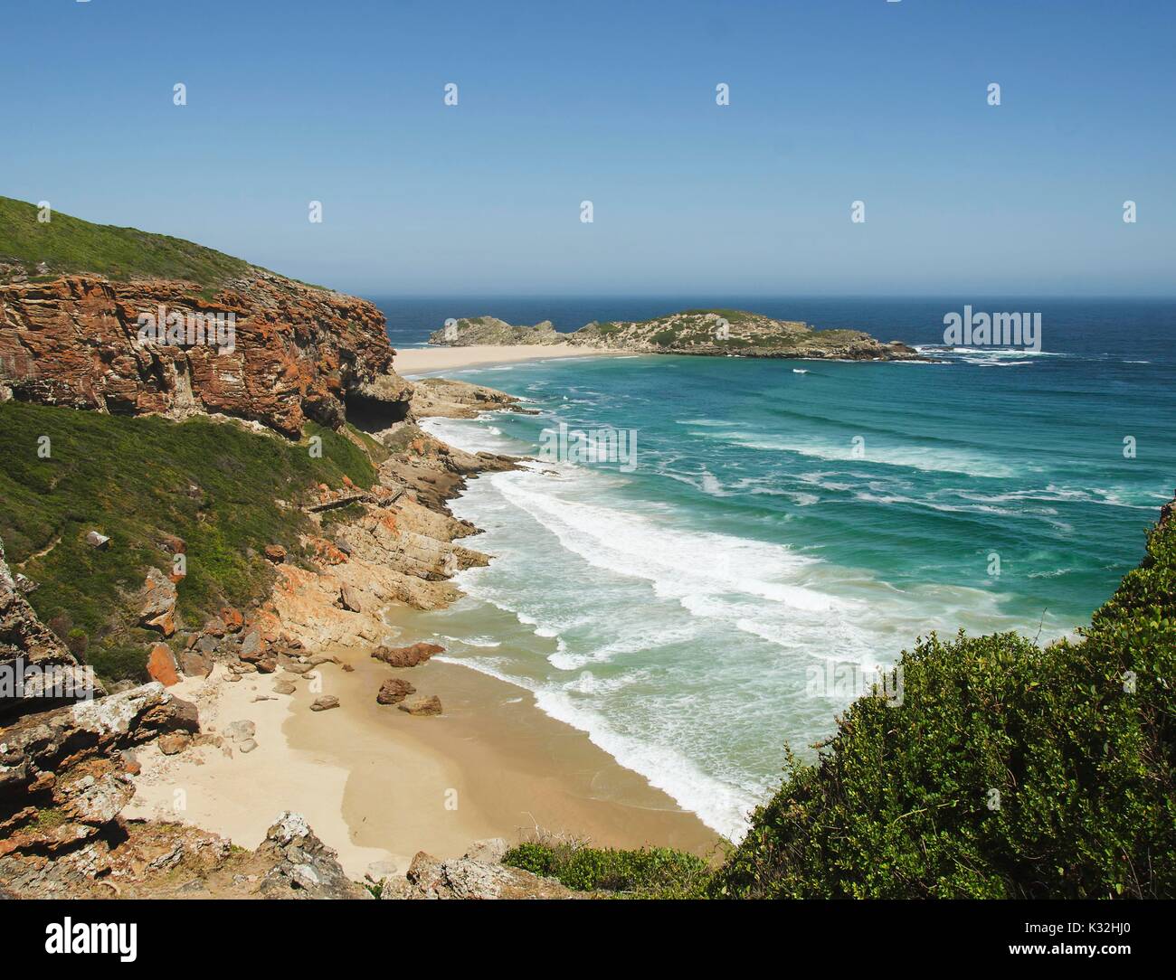 wild beach blue coast of the Indian ocean, Robberg Island, south africa ...