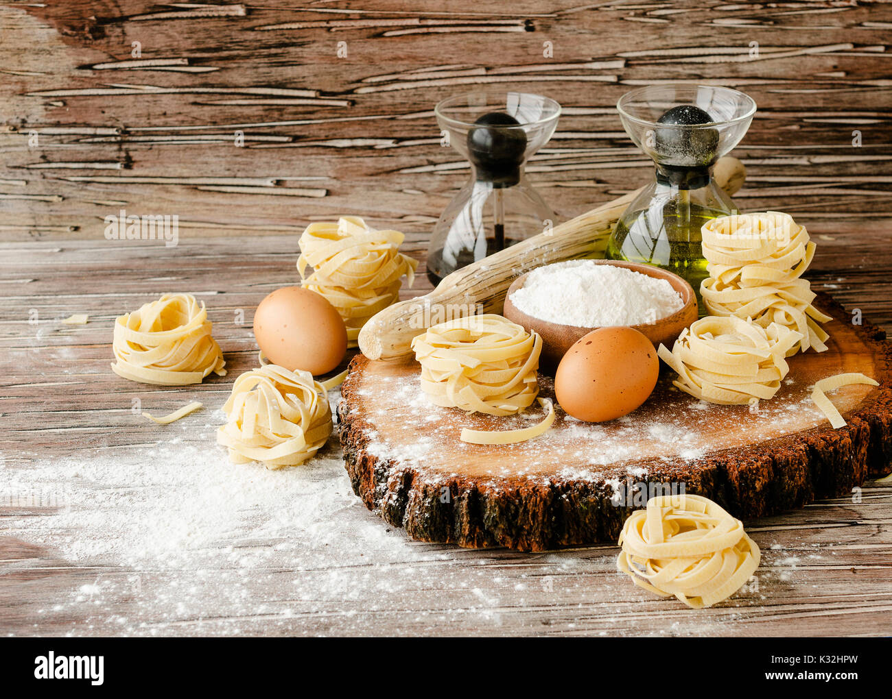 A set of products for cooking pasta with wheat flour, and a ready-to ...