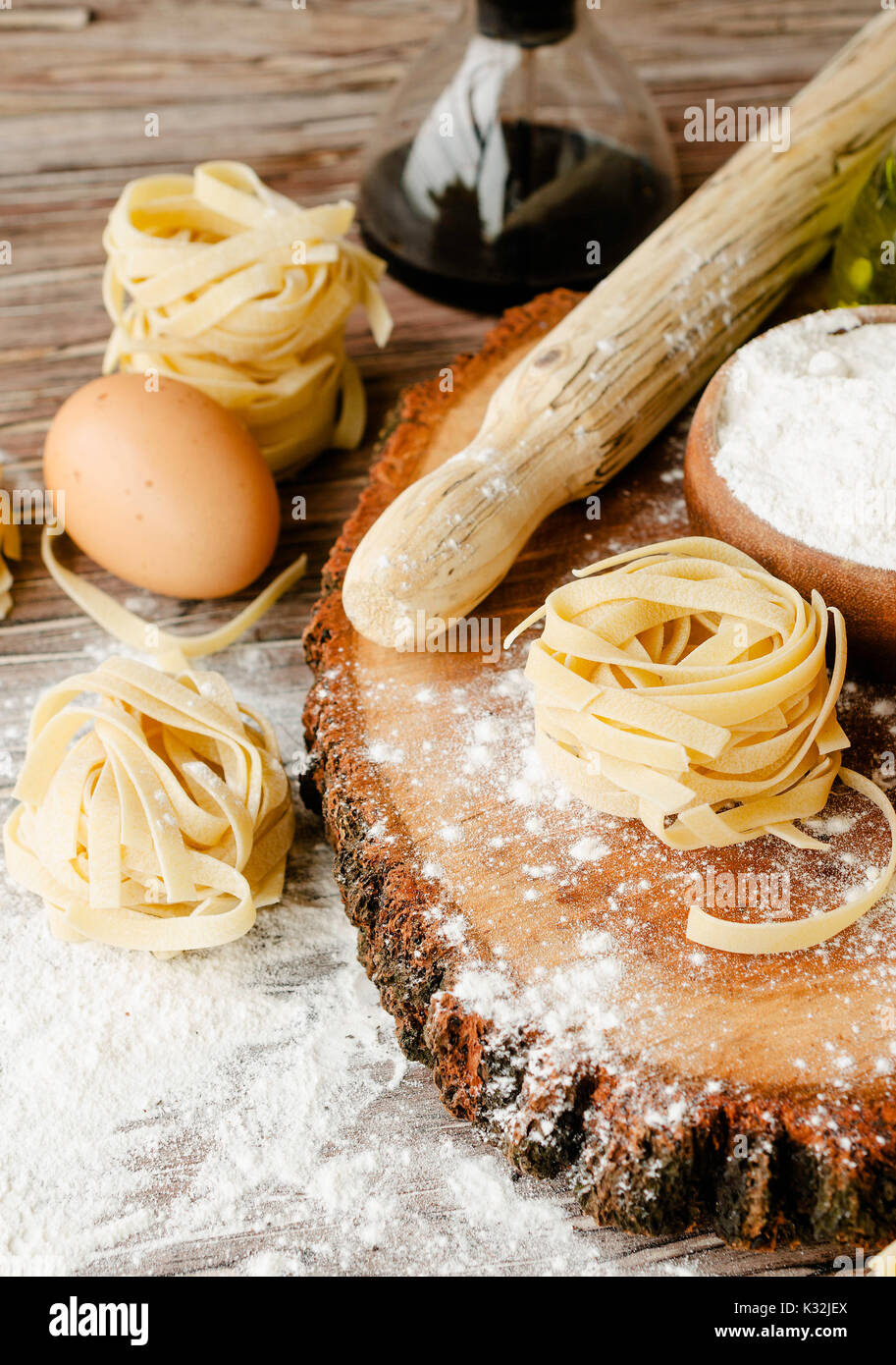 A set of products for cooking pasta with wheat flour, and a ready-to ...