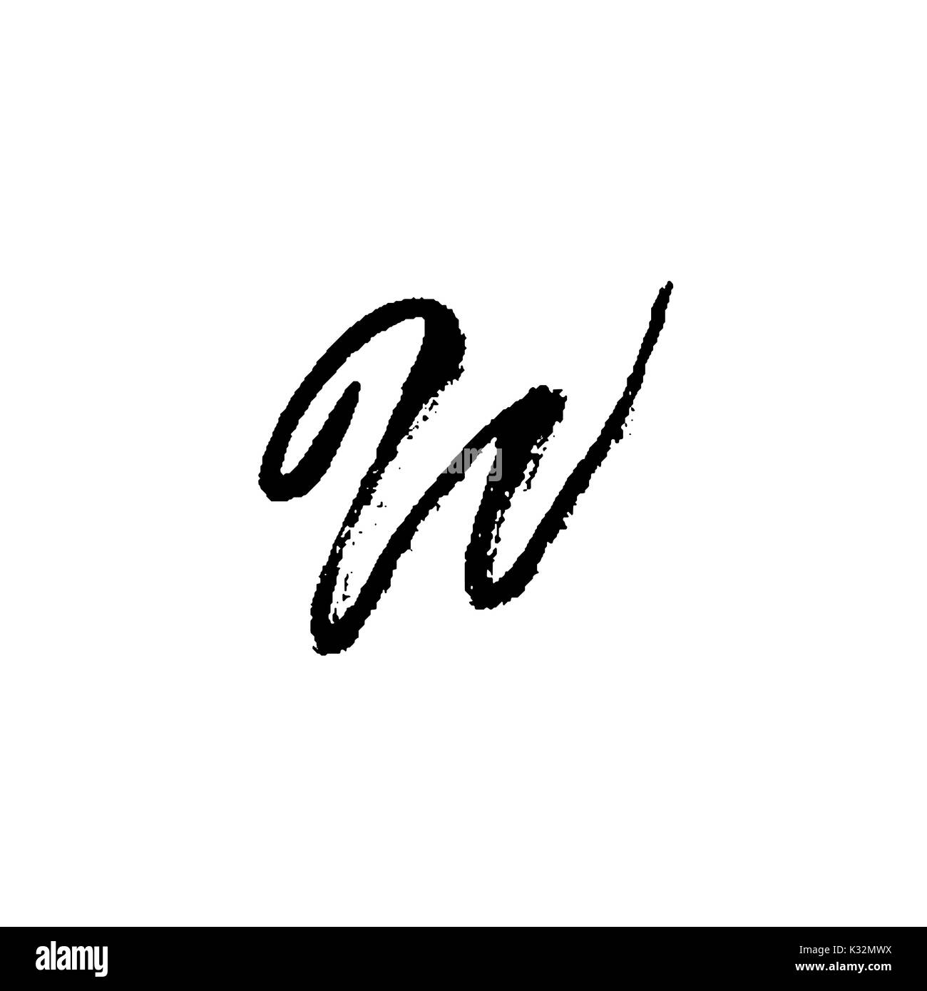 Letter W. Handwritten by dry brush. Rough strokes font. Vector ...