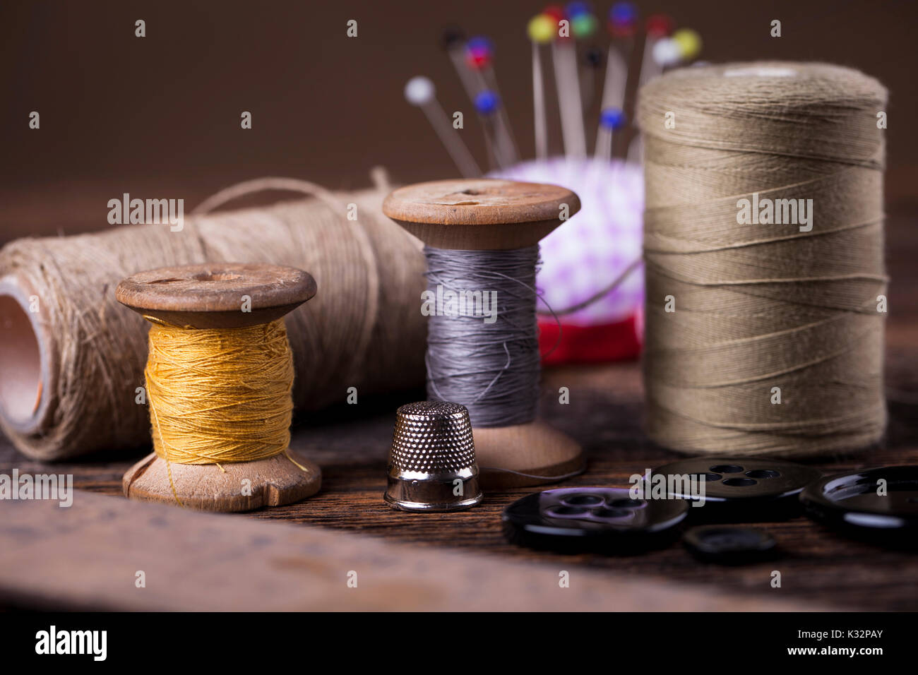 Sewing instruments, threads, needles, bobbins and materials. Studio ...