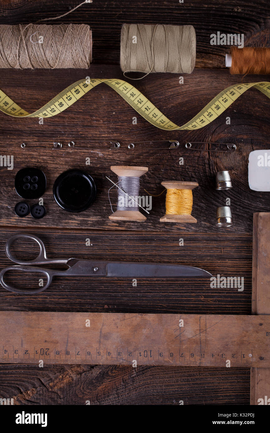 Sewing instruments, threads, needles, bobbins and materials. Studio ...