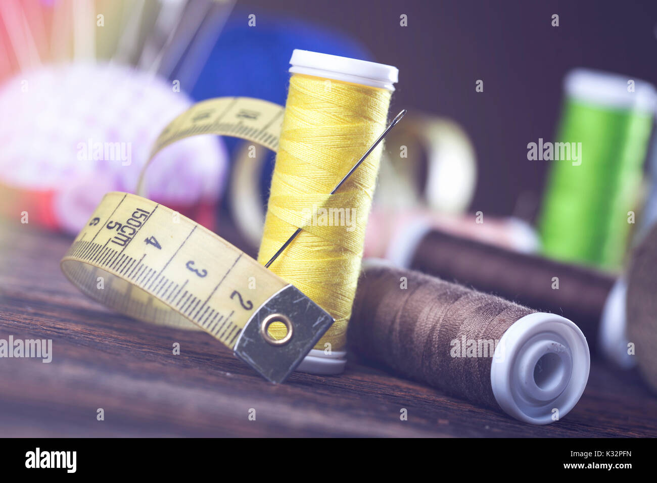 Sewing instruments, threads, needles, bobbins and materials. Studio ...