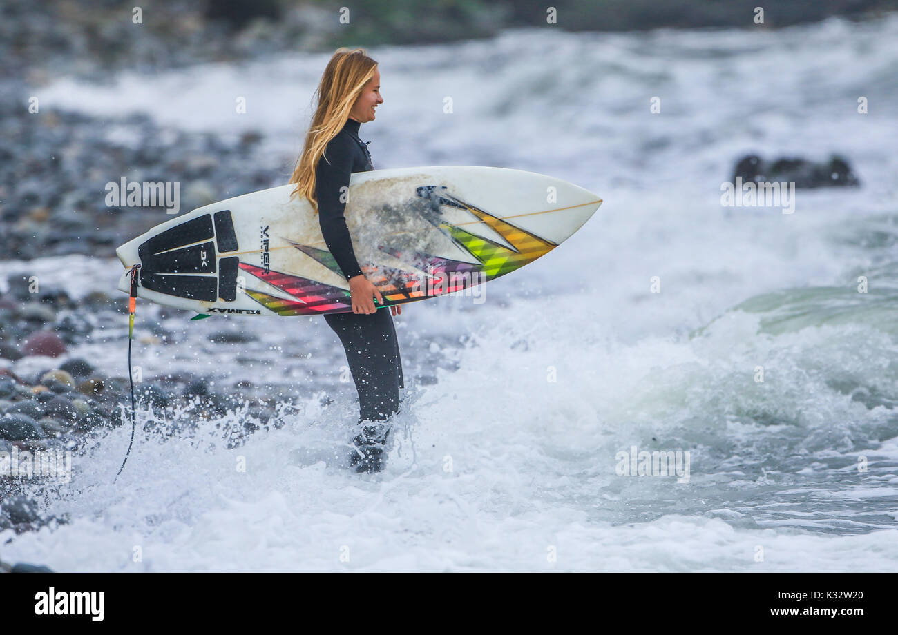 Surfing at Waikiki Beach in the tourist area of Miraflores in the ...