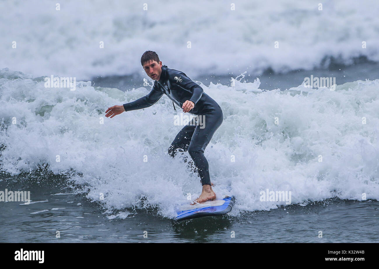 Surfing at Waikiki Beach in the tourist area of Miraflores in the ...