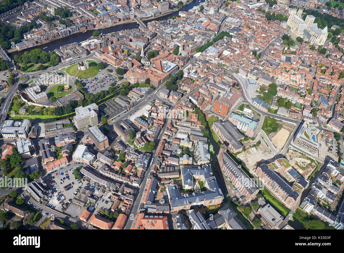 An aerial view of the historic City of York, North Yorkshire, Northern ...