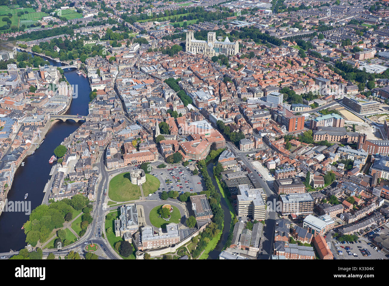 An aerial view of the historic City of York, North Yorkshire, Northern ...