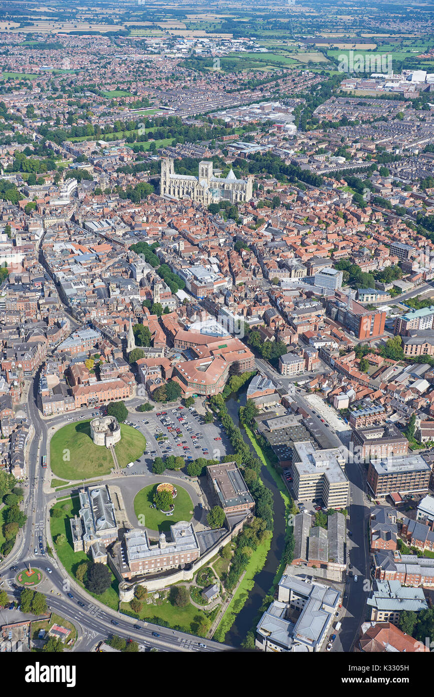 An aerial view of the historic City of York, North Yorkshire, Northern ...