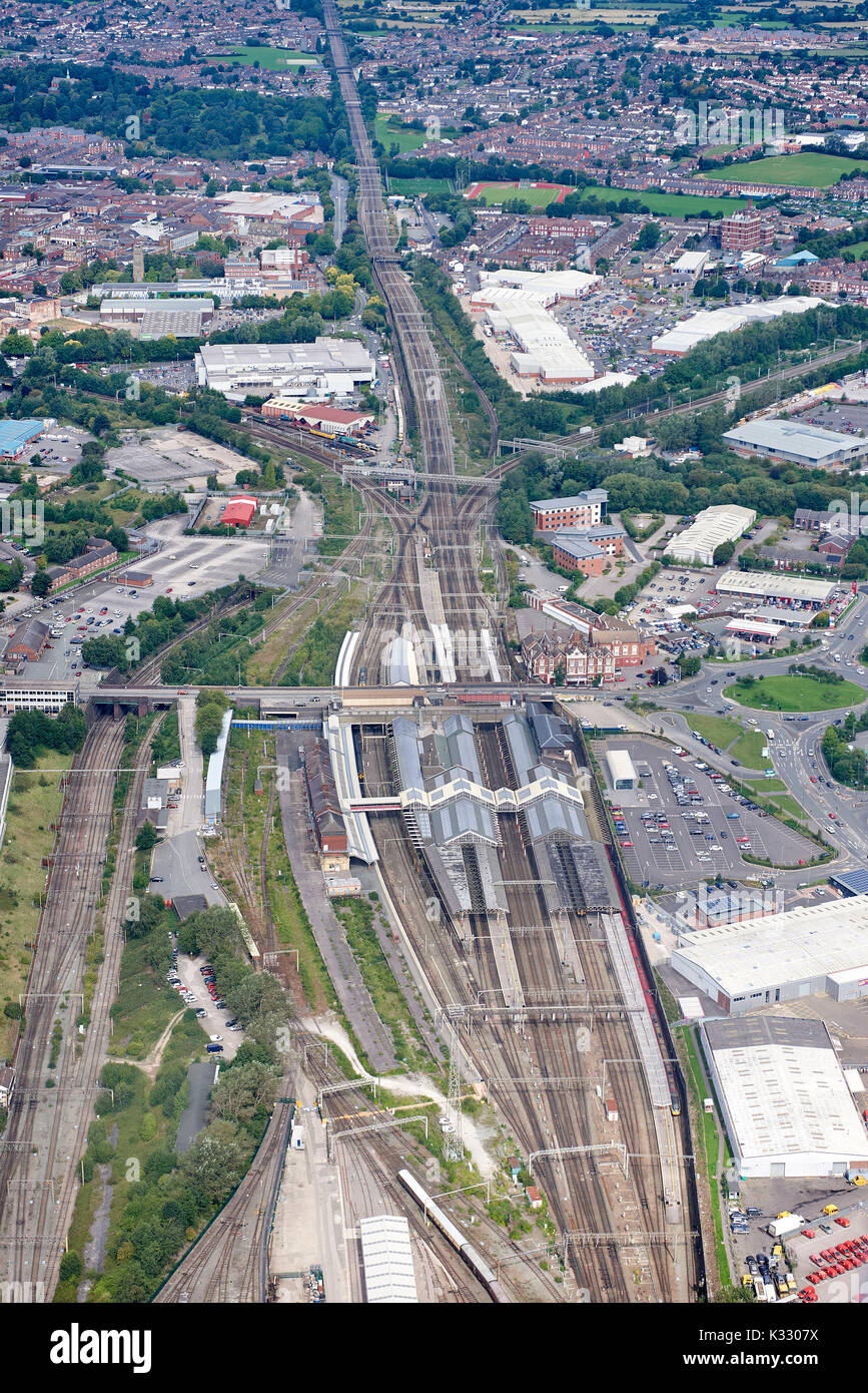 An aerial view of Crewe railway station, North West England, UK Stock ...