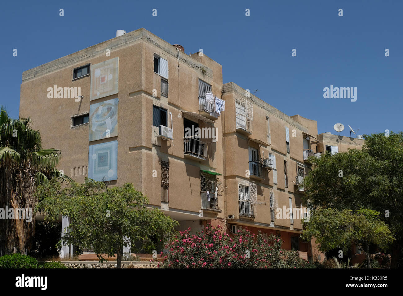A typical apartment block building built in the 70s for new Jewish ...