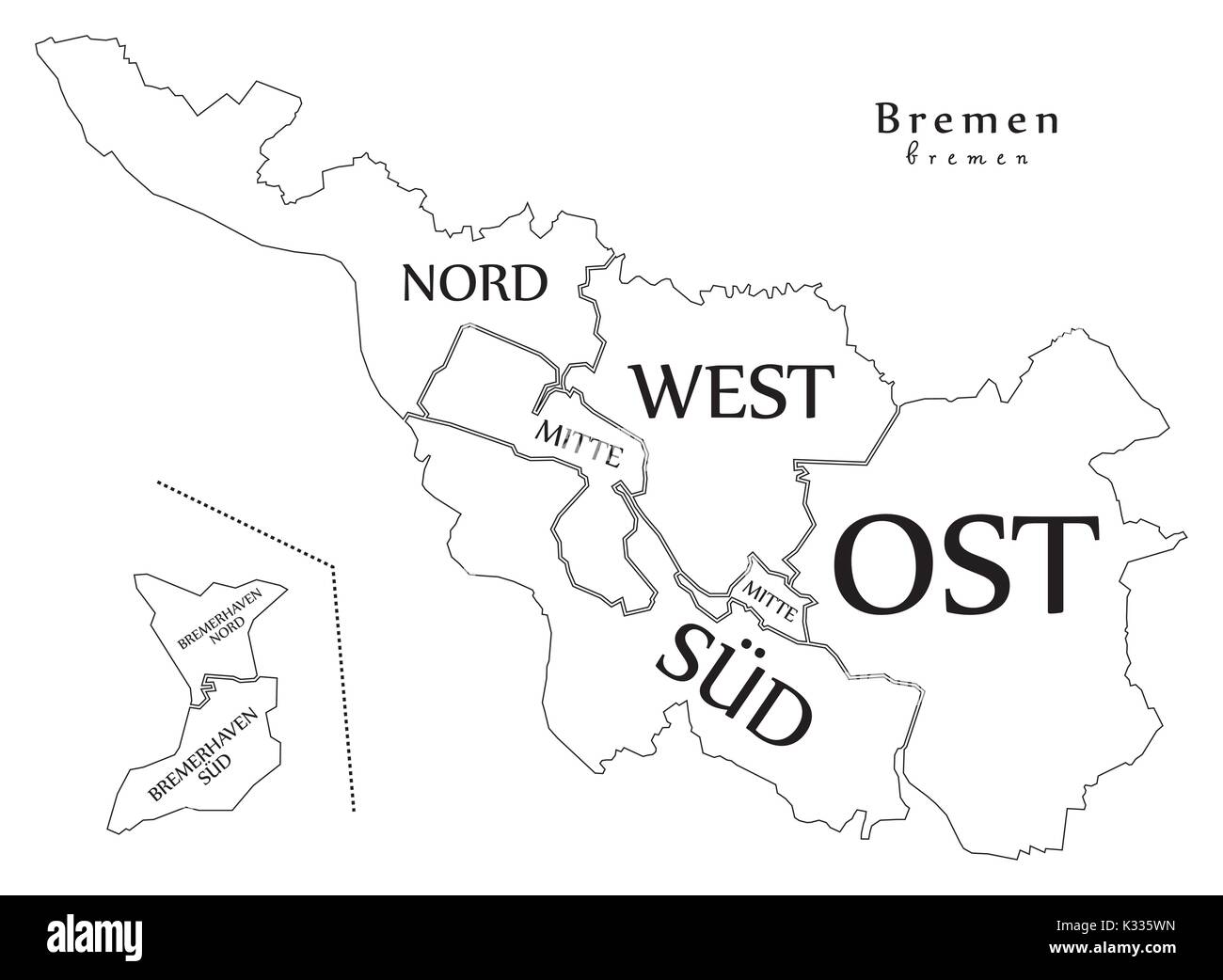 Modern City Map - Bremen city of Germany with boroughs and titles DE ...