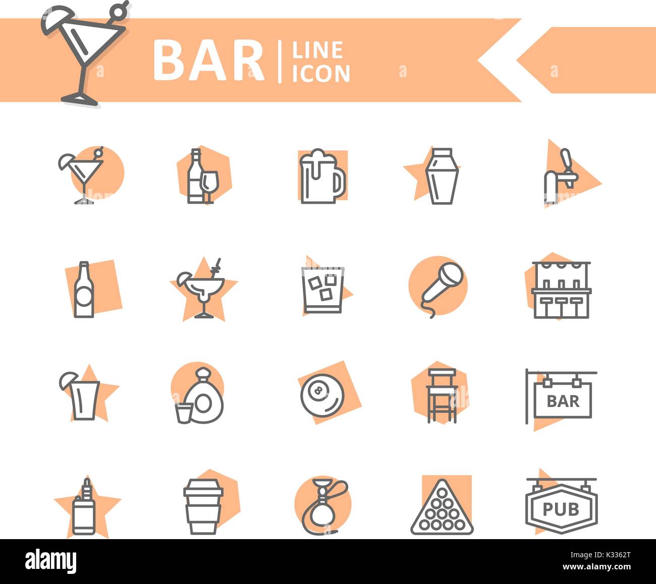 Set of vector alcohol and bar, night club line icons. Cocktail, wine ...