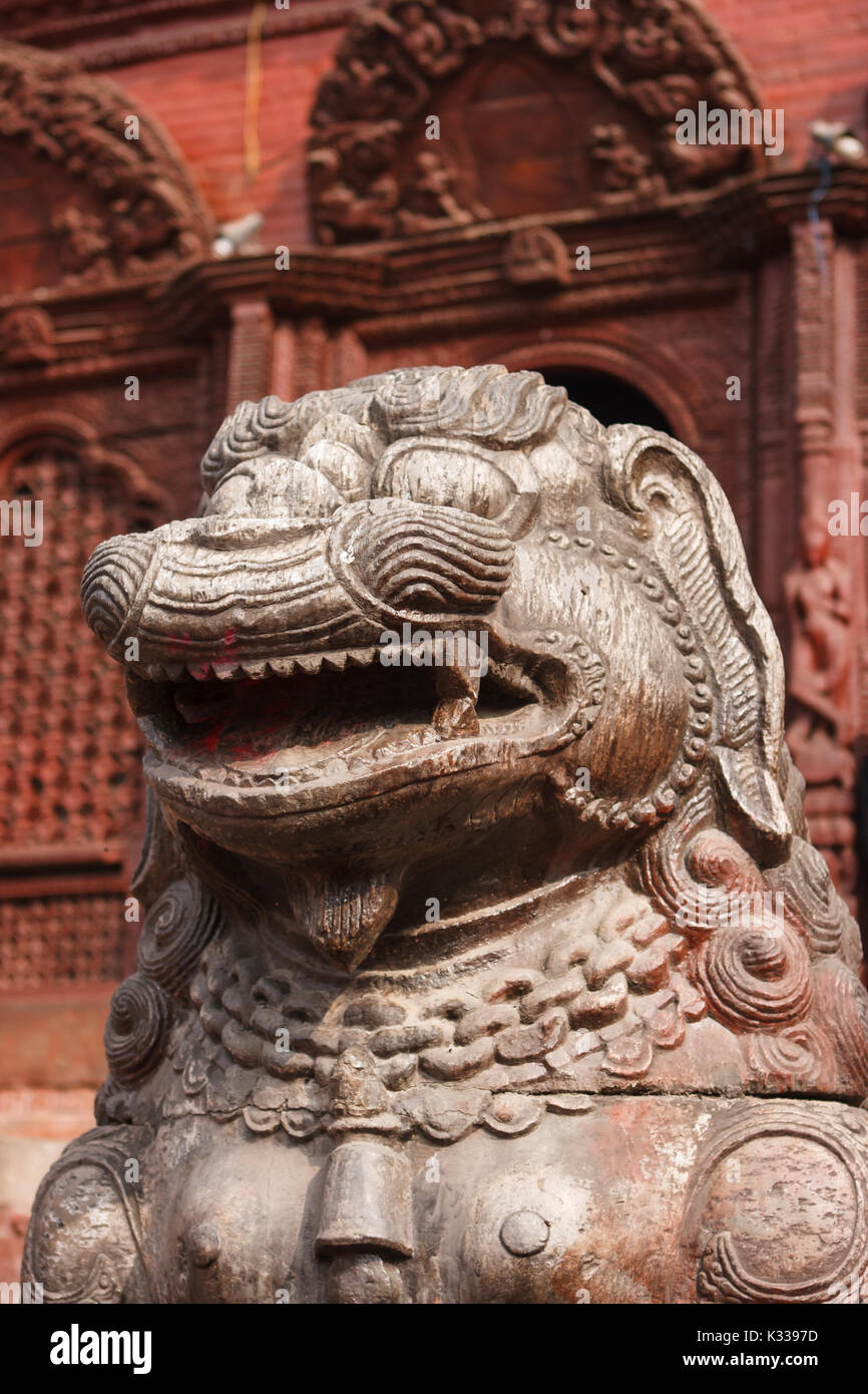 Statue and bas relief decorations of the temples in Durbar square ...