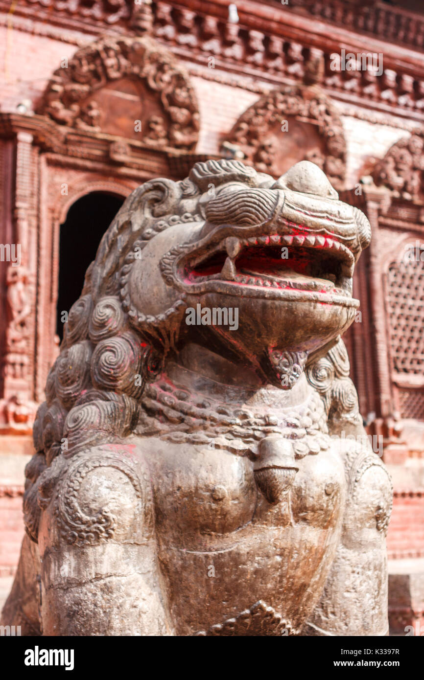 Statue and bas relief decorations of the temples in Durbar square ...