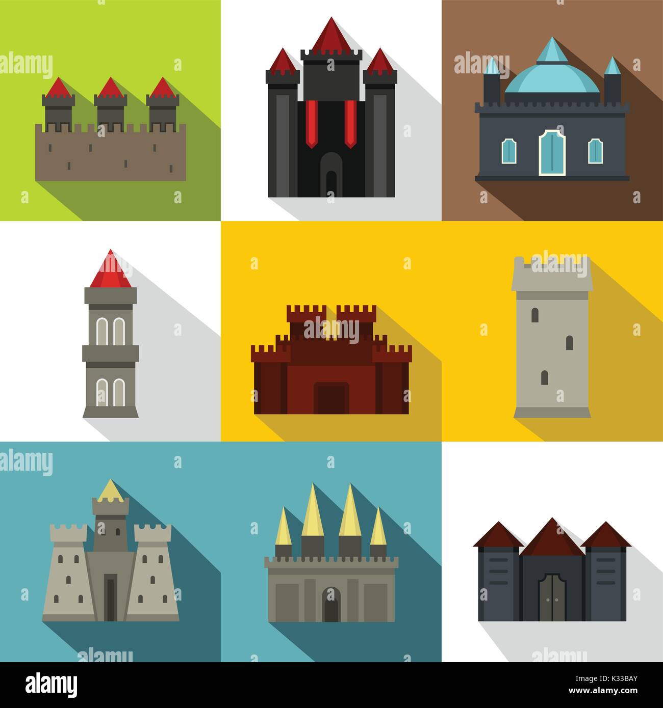 Castles icon set, flat style Stock Vector Image & Art - Alamy