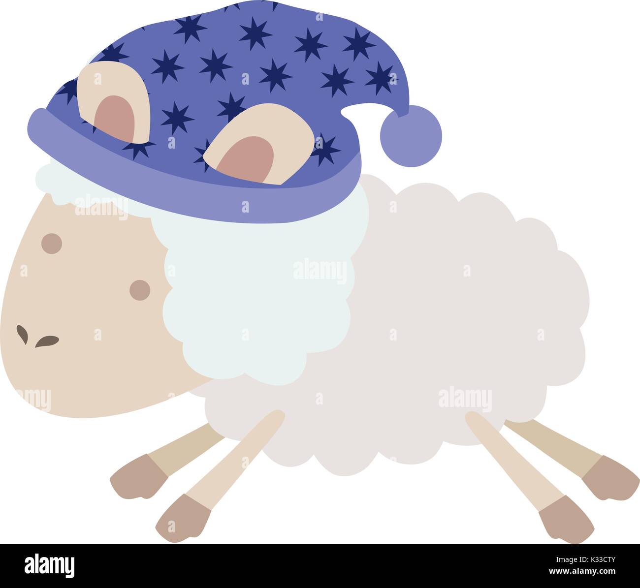 sheep animal with sleeping cap jumping in colorful silhouette on white ...