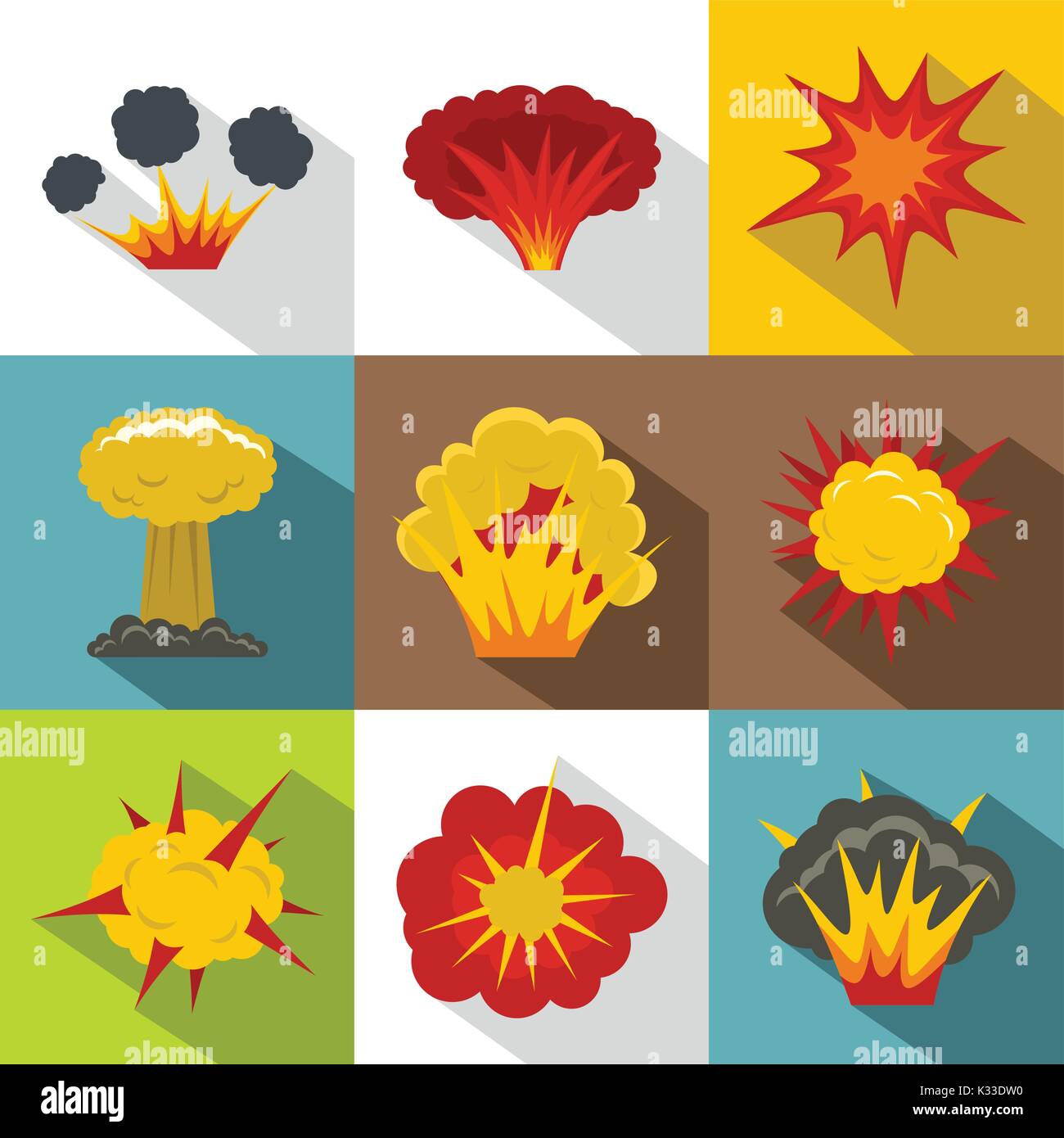 Explosion icon set, flat style Stock Vector Image & Art - Alamy