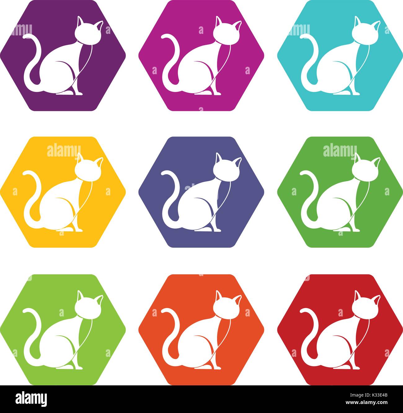 Black cat icon set color hexahedron Stock Vector Image & Art - Alamy
