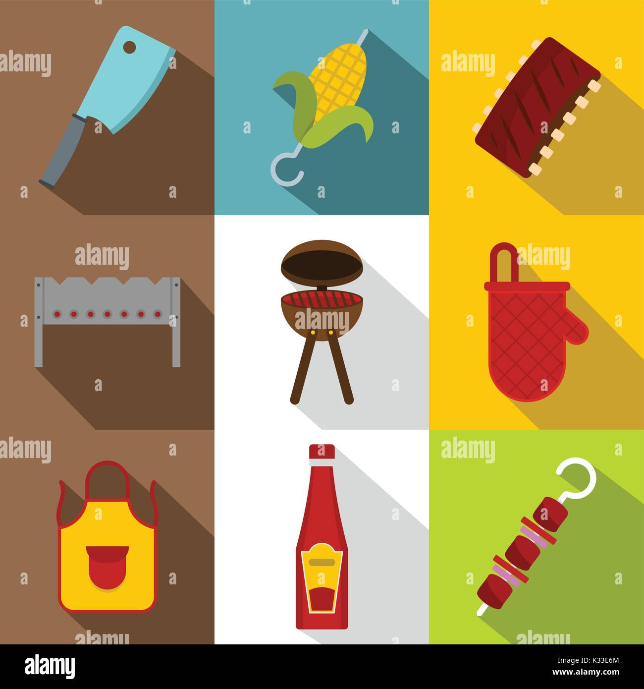 Frying meat icon set, flat style Stock Vector Image & Art - Alamy