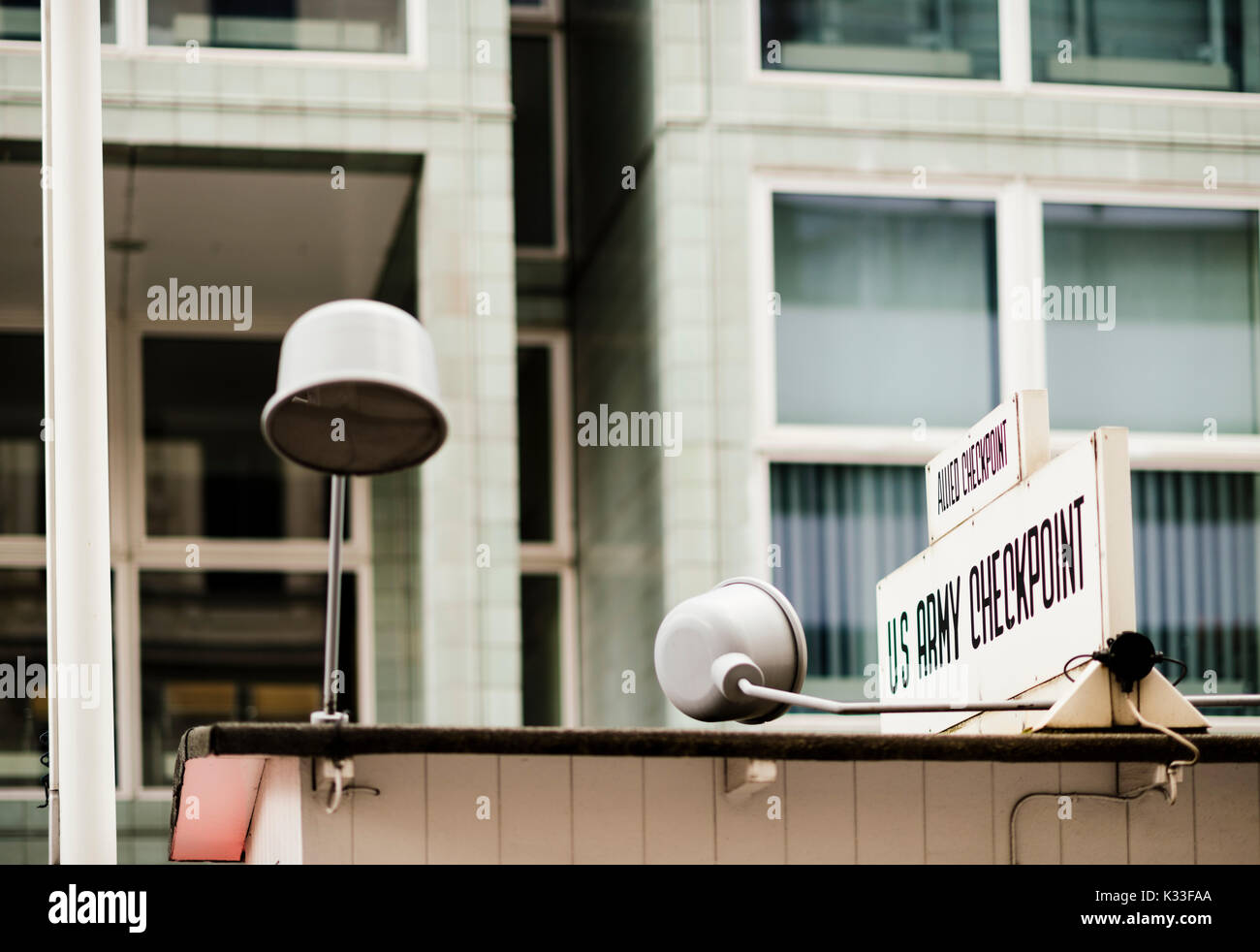 Close up view of signage at 'Checkpoint Charlie', Berlin, Germany ...