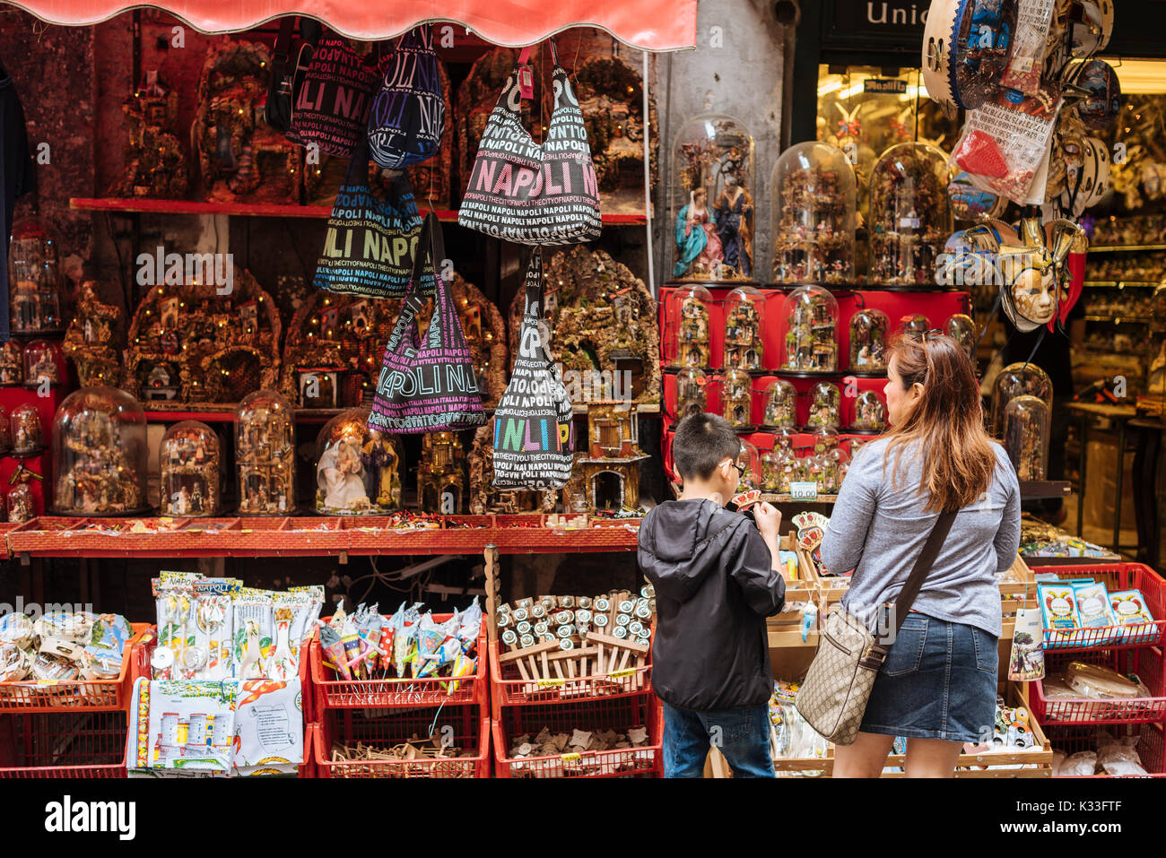 Traditional Souvenirs for sale on street, Naples, Italy, Europe Stock ...