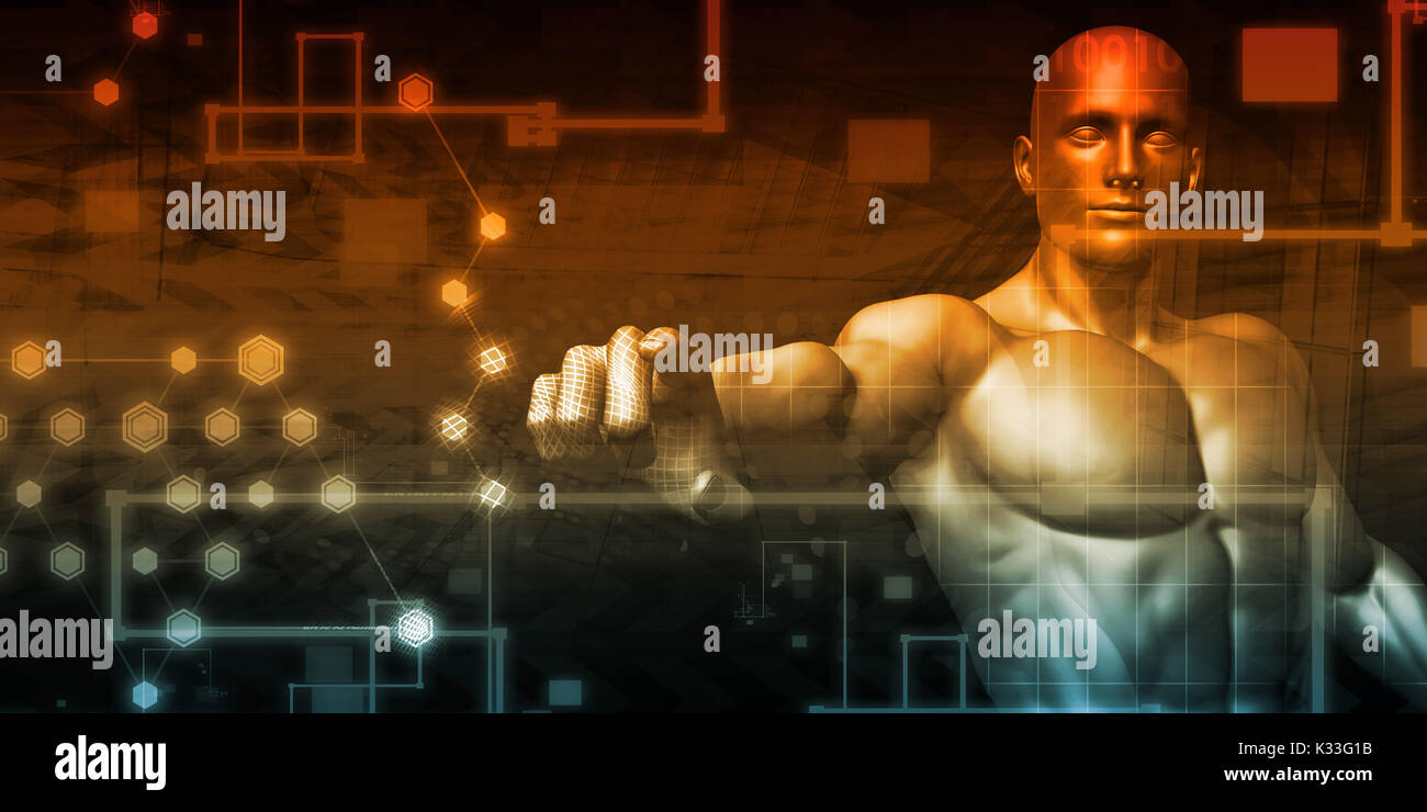 Futuristic Interface with Android Robot User as Concept Stock Photo - Alamy