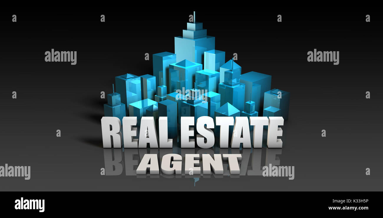 Real Estate Agent Concept in Blue on Black Background Stock Photo - Alamy