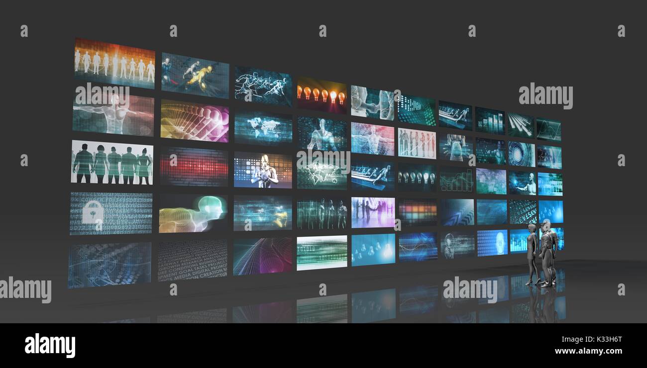Futuristic Video Wall with Virtual Hologram Projection Stock Photo - Alamy