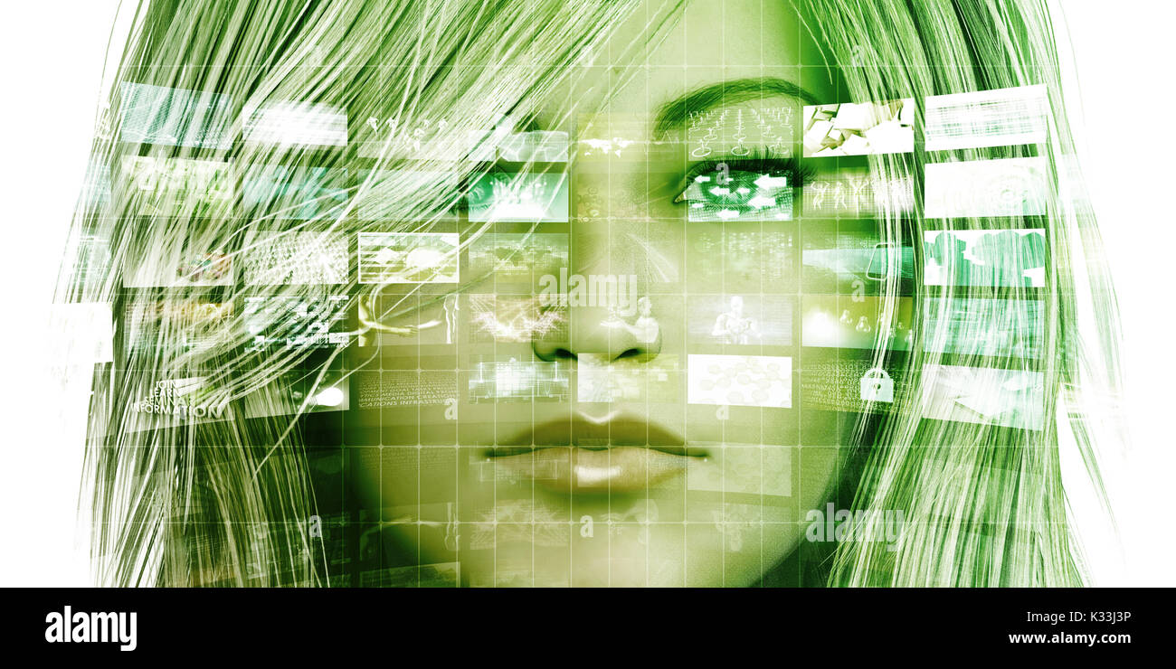 Futuristic Interface with Woman User Using Technology Stock Photo - Alamy