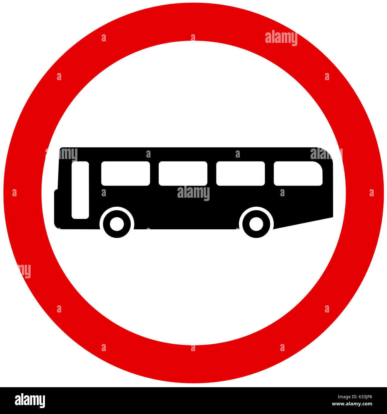 Buses prohibited road sign on white background Stock Photo - Alamy