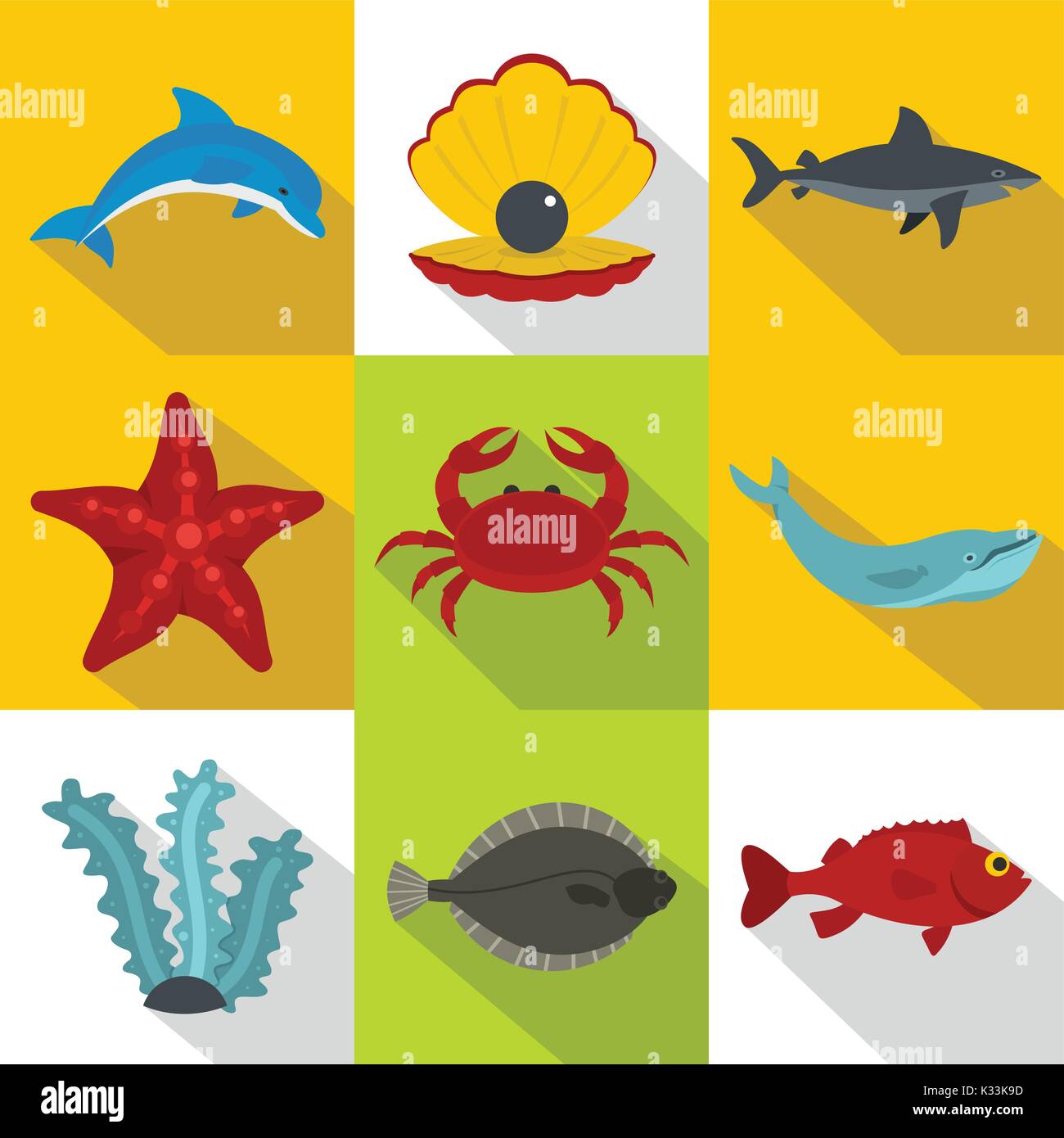 Ocean inhabitants icon set, flat style Stock Vector Image & Art - Alamy