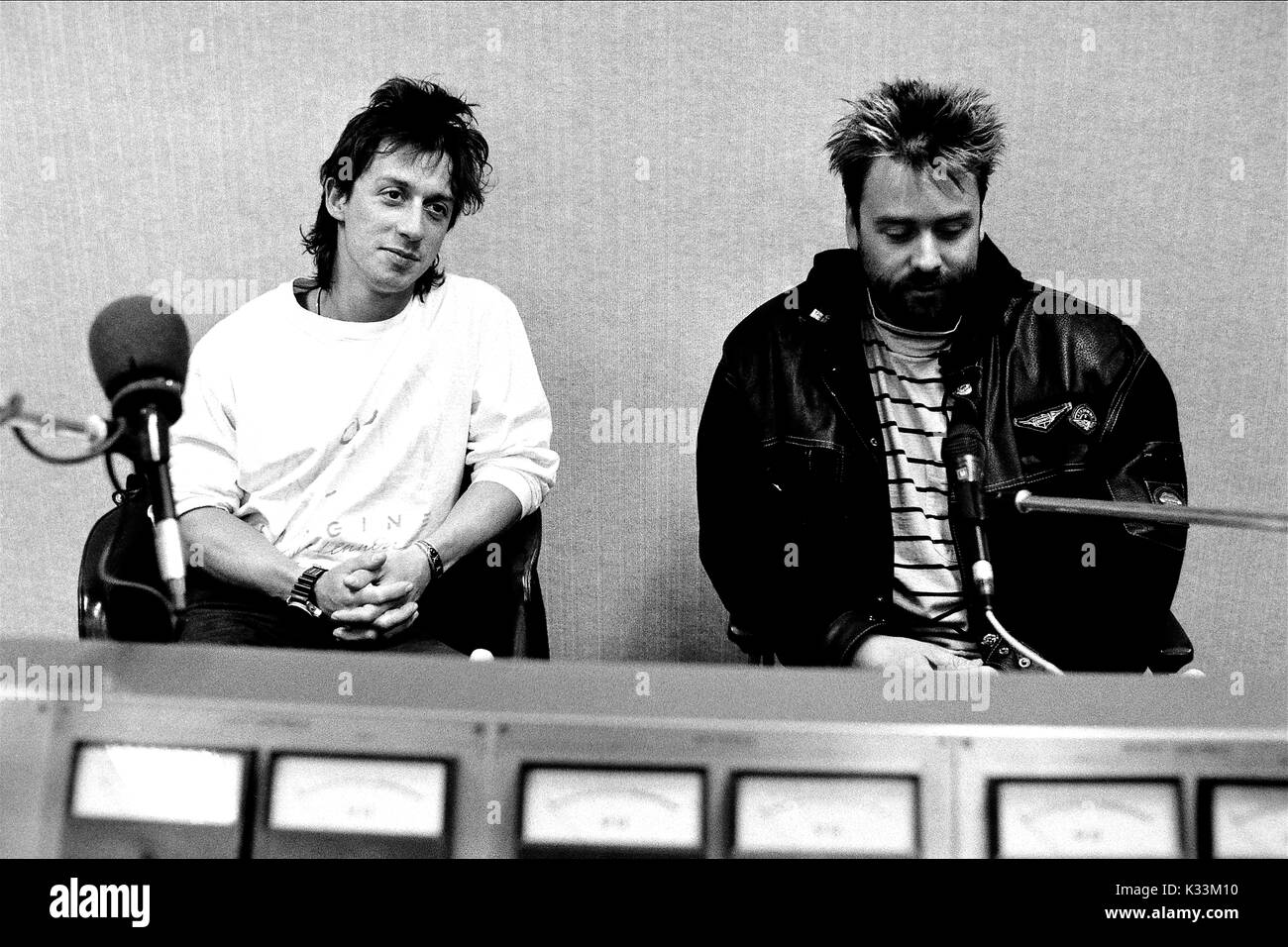 Eric Serra and Luc Besson in a recording studio in Lyon, France Stock ...