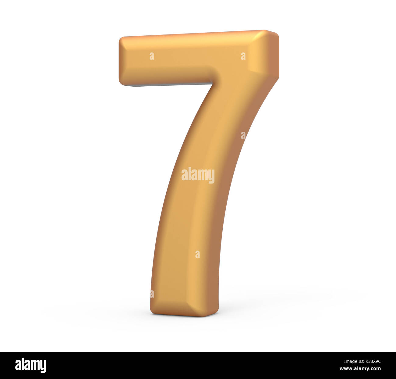 golden number 7, 3D rendering matte gold number isolated on white ...