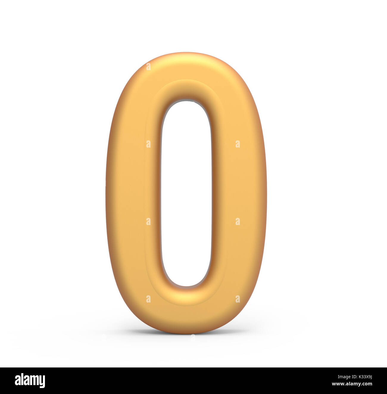golden number 0, 3D rendering matte gold number isolated on white ...