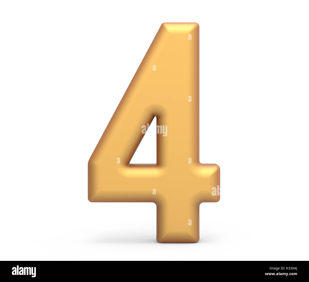 golden number 4, 3D rendering matte gold number isolated on white ...