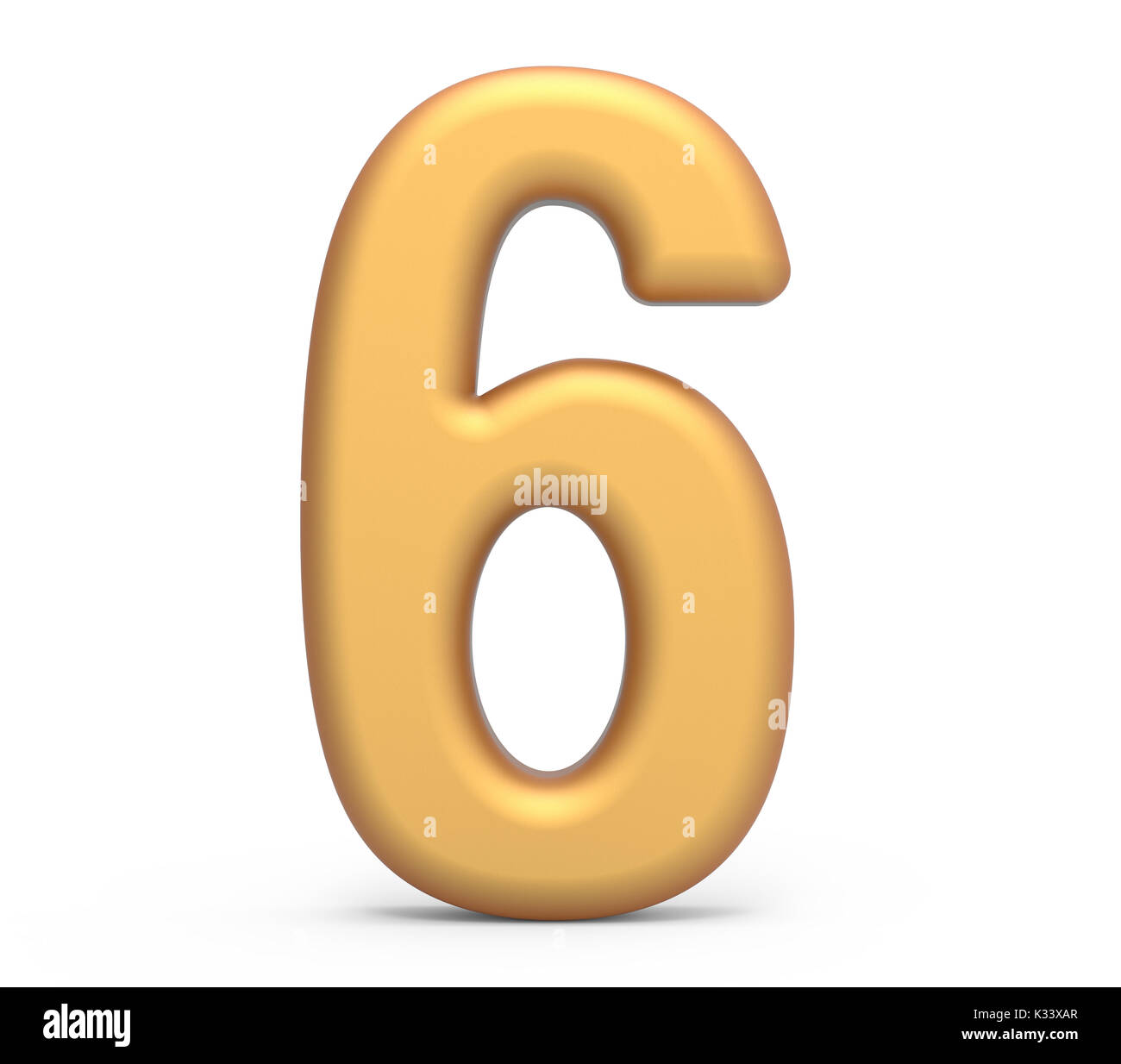 golden number 6, 3D rendering matte gold number isolated on white ...