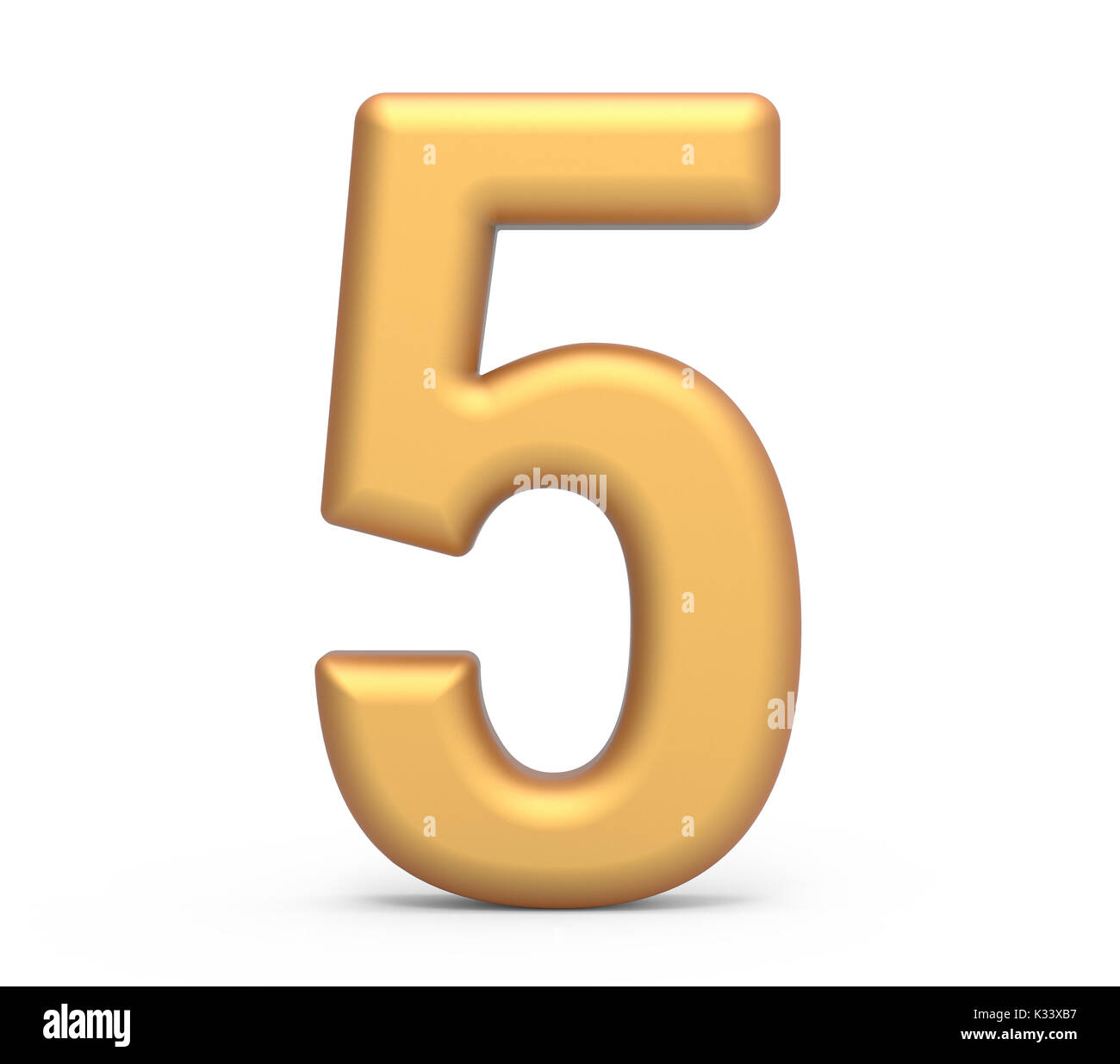 golden number 5, 3D rendering matte gold number isolated on white ...