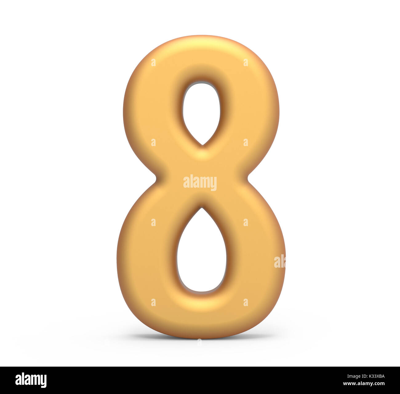 golden number 8, 3D rendering matte gold number isolated on white ...