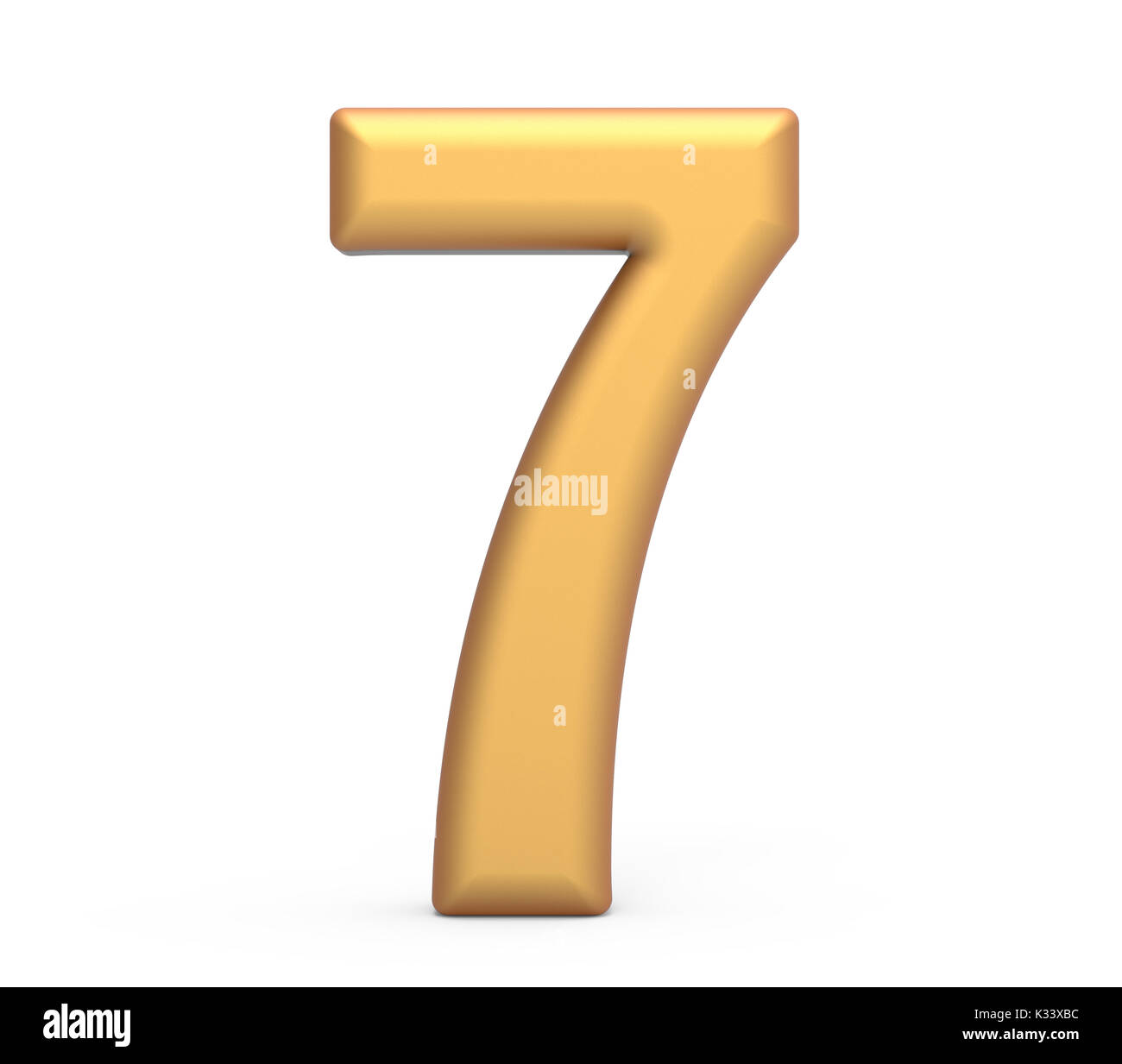 golden number 7, 3D rendering matte gold number isolated on white ...