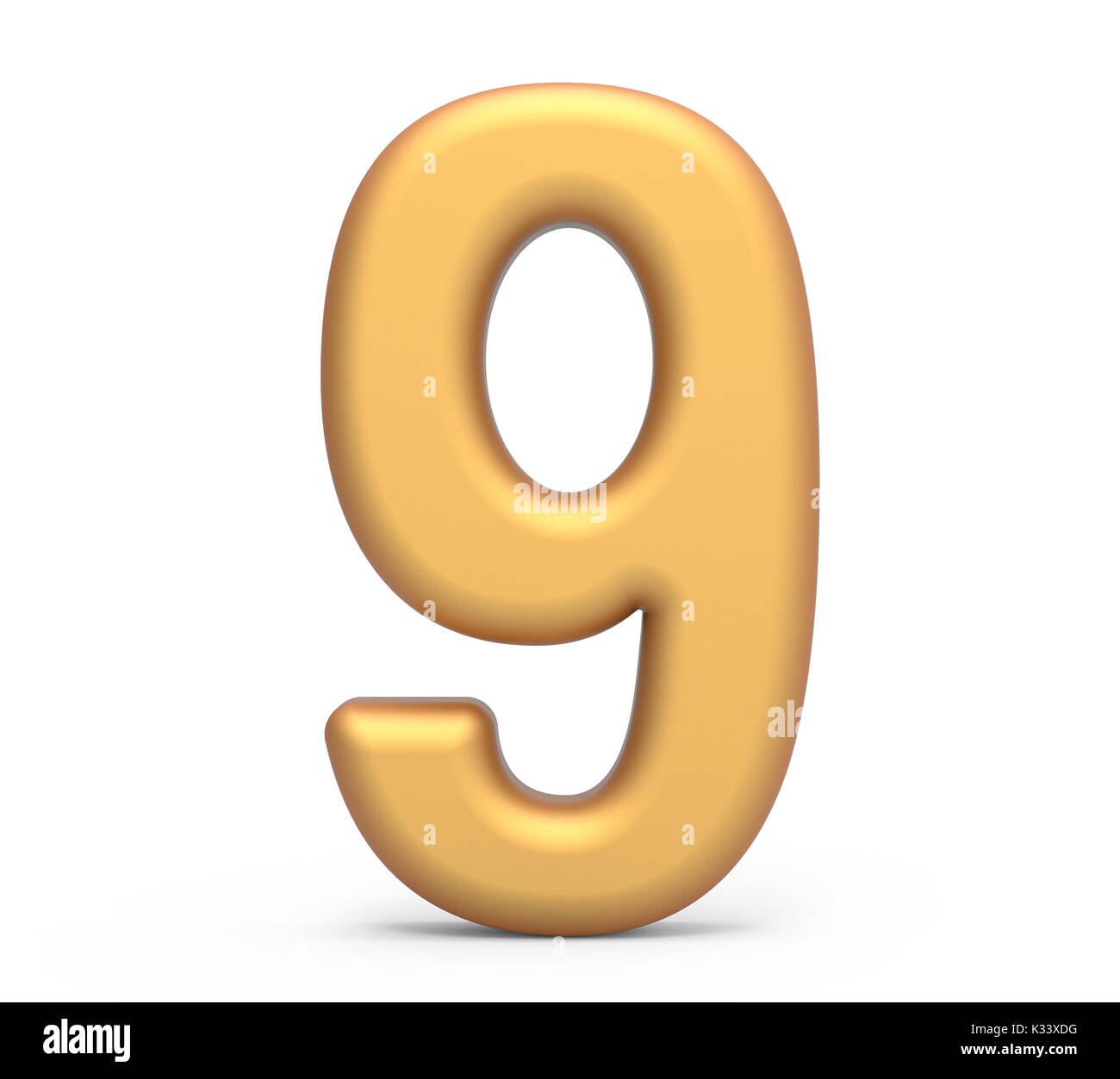 golden number 9, 3D rendering matte gold number isolated on white ...