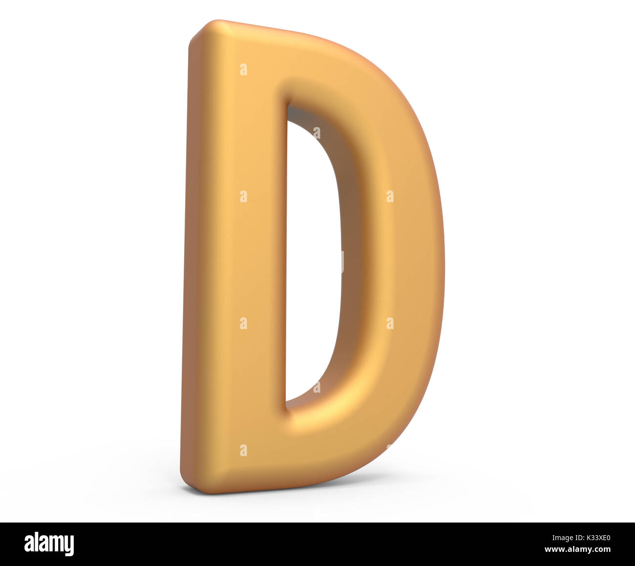 golden letter D, 3D rendering thin and tall alphabet in matte golden ...