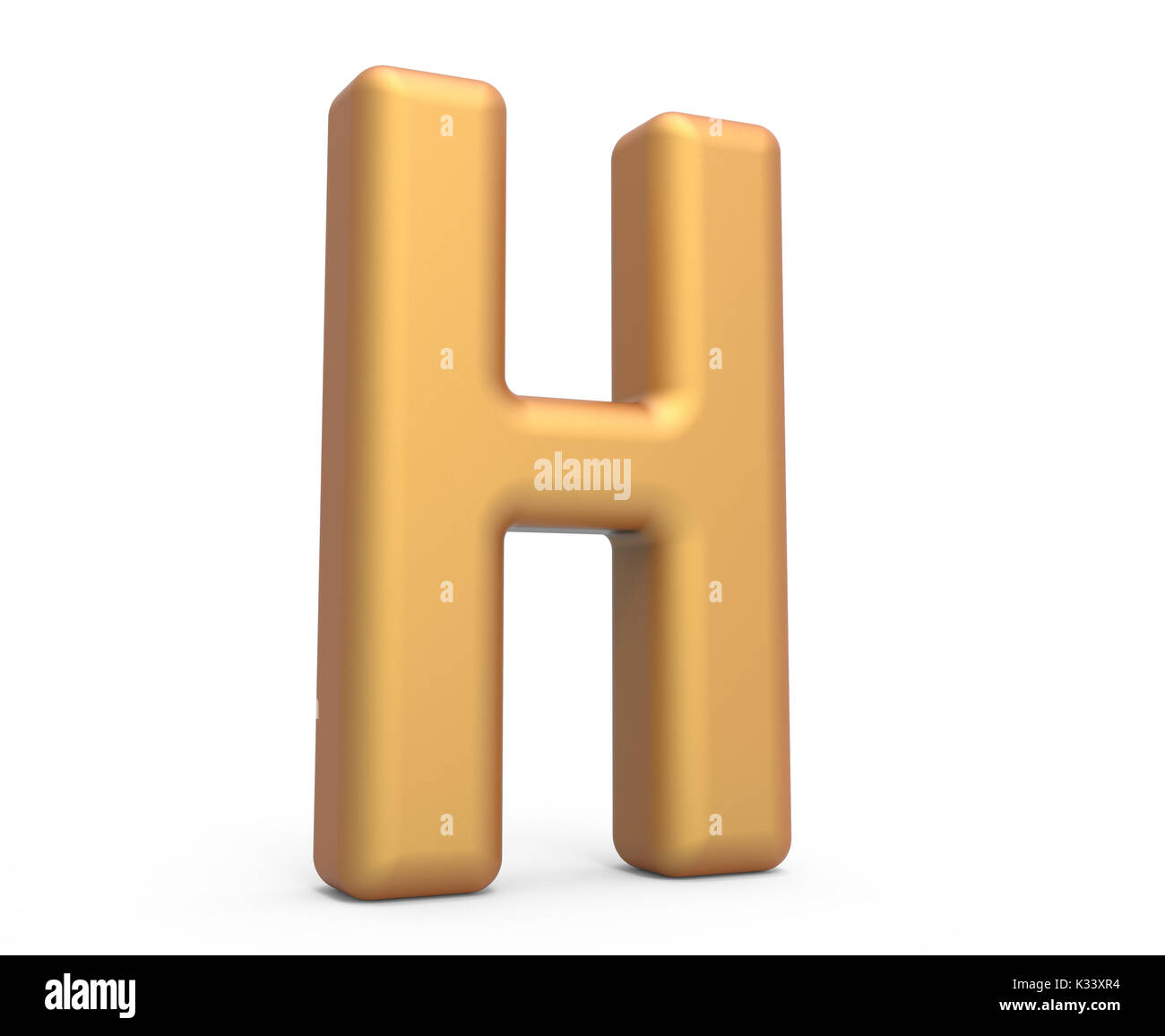 golden letter H, 3D rendering thin and tall alphabet in matte golden ...